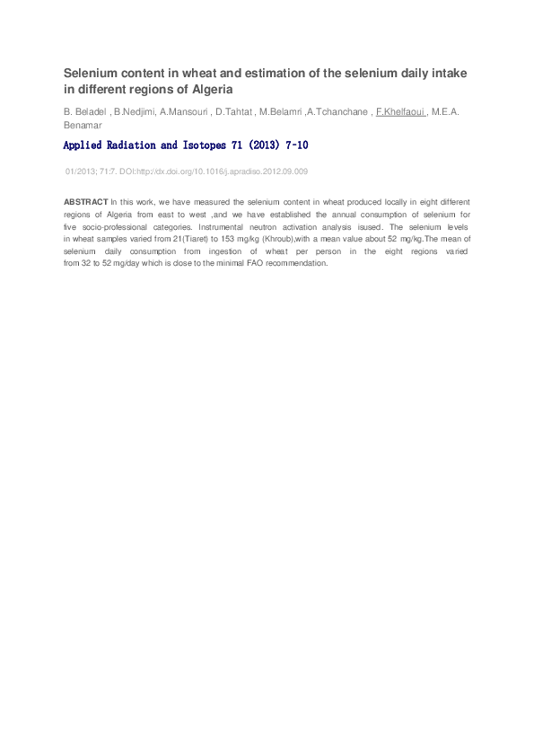 (DOC) Selenium content in wheat and estimation of the selenium daily ...