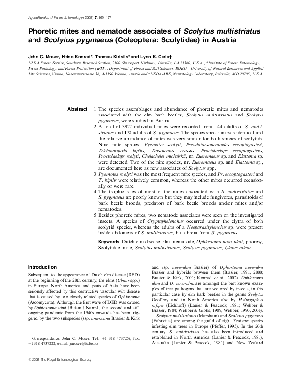 (PDF) Phoretic mites and nematode associates of Scolytus multistriatus ...