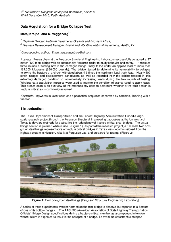 (PDF) Data Acquisition for a Bridge Collapse Test