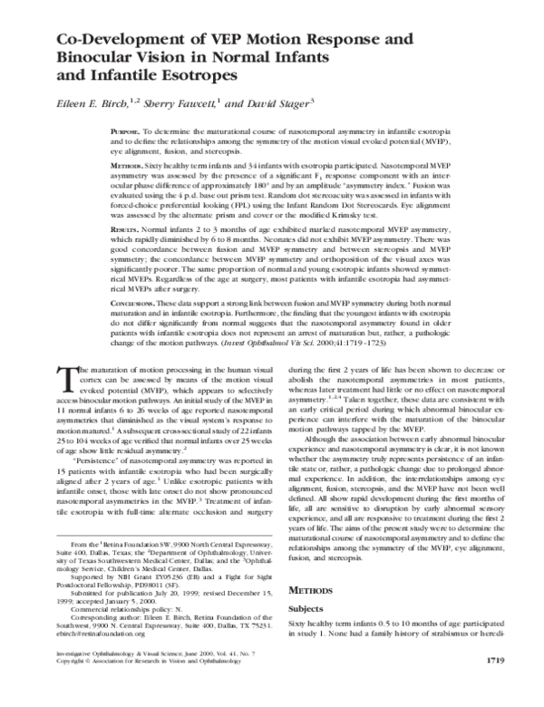 (PDF) Co-Development of VEP Motion Response and Binocular Vision in ...