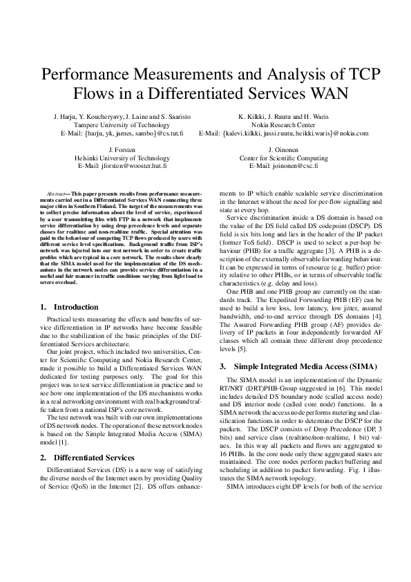 Pdf Performance Measurements And Analysis Of Tcp Flows In A