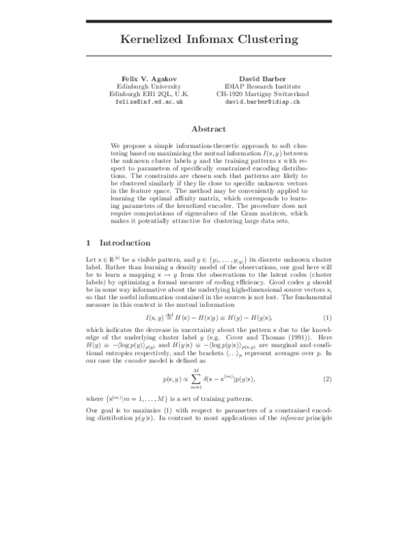 (PDF) Kernelized Infomax Clustering