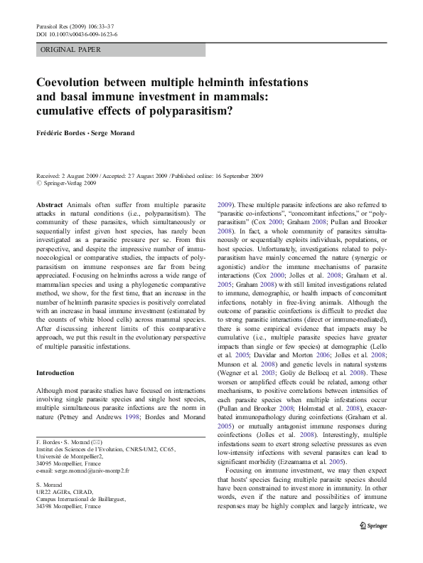 (PDF) Coevolution between multiple helminth infestations and basal ...