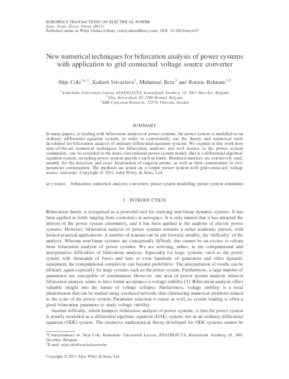 Pdf New Numerical Techniques For Bifurcation Analysis Of Power