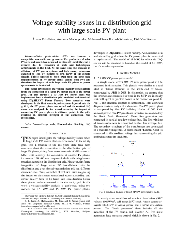 (PDF) Voltage stability issues in a distribution grid with large scale ...