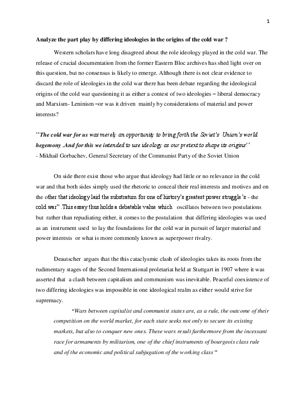(DOC) Analyze the part play by differing ideologies in the origins of ...