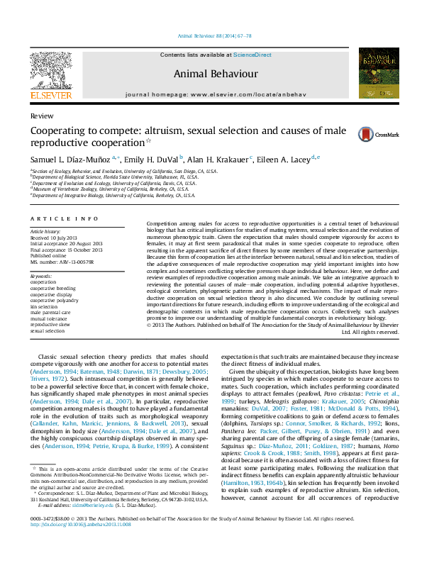 (PDF) Cooperating to compete: altruism, sexual selection and causes of ...