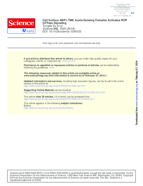 (PDF) Cell Surface ABP1-TMK Auxin-Sensing Complex Activates ROP GTPase ...