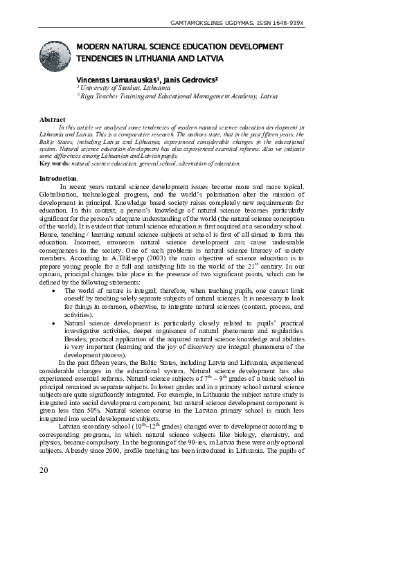 (PDF) MODERN NATURAL SCIENCE EDUCATION DEVELOPMENT TENDENCIES IN ...