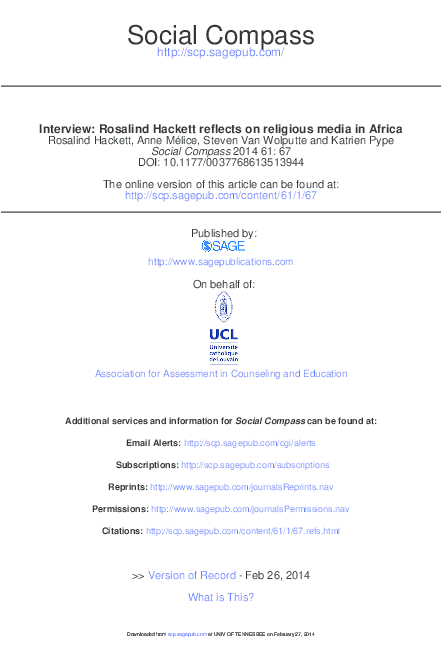 (PDF) Social Compass Interview: Rosalind Hackett reflects on religious ...