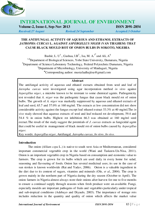 (PDF) THE ANTIFUNGAL ACTIVITY OF AQUEOUS AND ETHANOL EXTRACTS OF JATROPHA CURCAS L. AGAINST ...