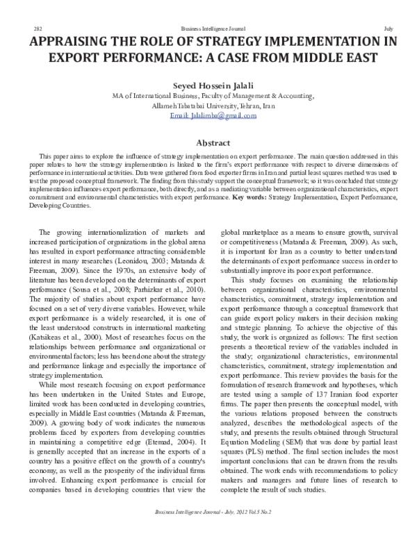 (PDF) Appraising the role of Strategy Implementation in Export ...