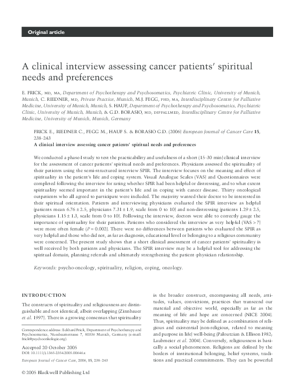 (PDF) A clinical interview assessing cancer patients' spiritual needs ...