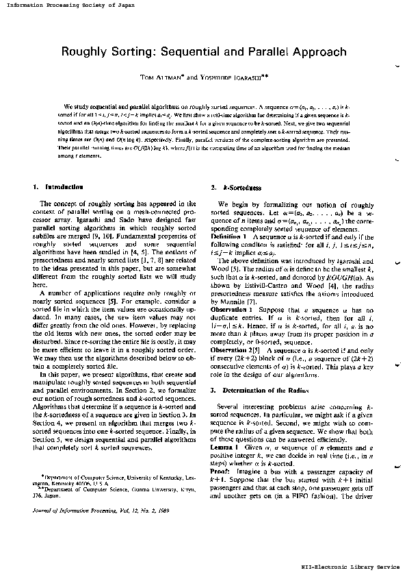 Pdf Roughly Sorting Sequential And Parallel Approach