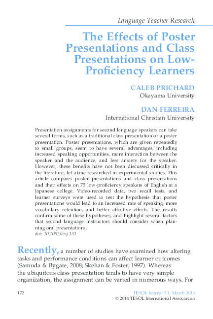 (PDF) The Effects of Poster Presentations and Class Presentations on ...