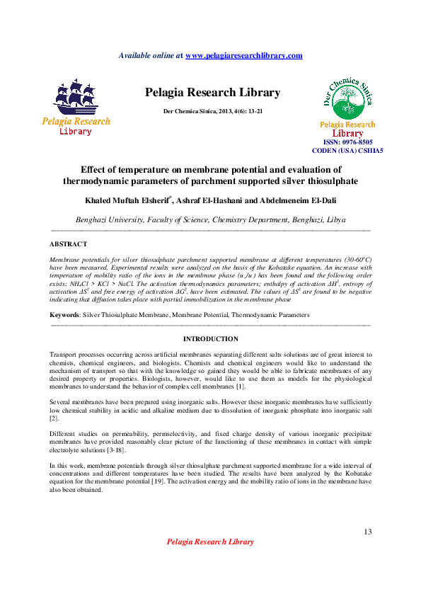 (PDF) Effect of temperature on membrane potential and evaluation of ...