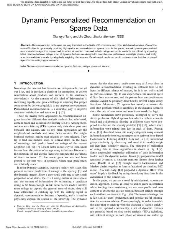 (PDF) Dynamic Personalized Recommendation on Sparse Data