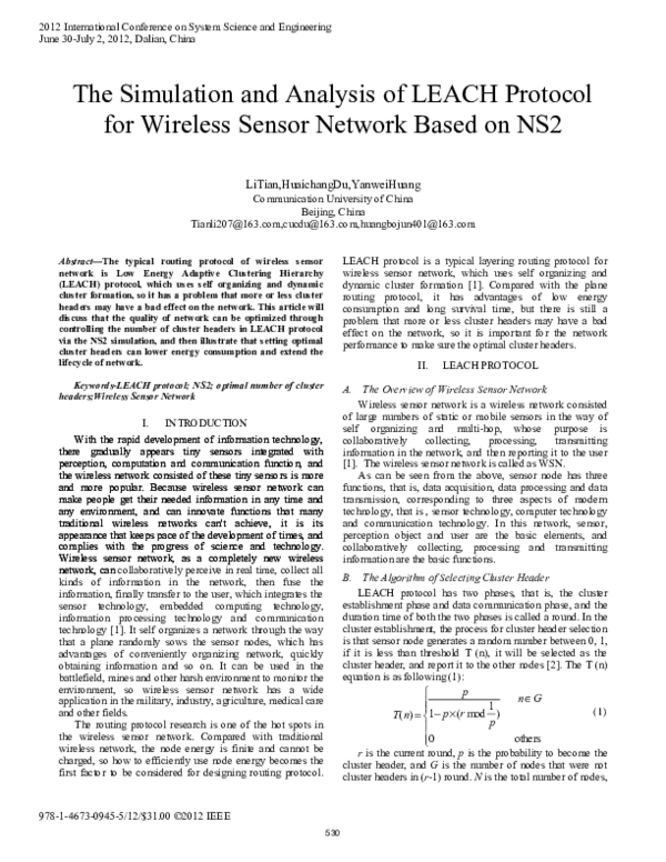 (PDF) The Simulation and Analysis of LEACH Protocol for Wireless Sensor ... (PDF) The Simulation and Analysis of LEACH Protocol for Wireless Sensor ...