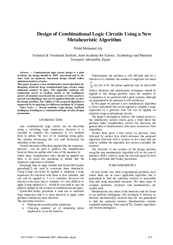 (PDF) Design of Combinational Logic Circuits Using a New Metaheuristic Algorithm