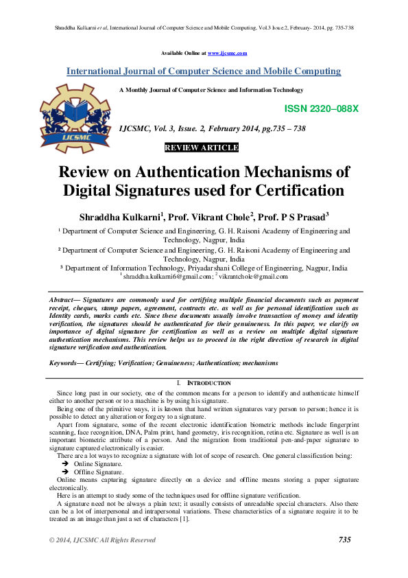 (PDF) Review on Authentication Mechanisms of Digital Signatures used ...