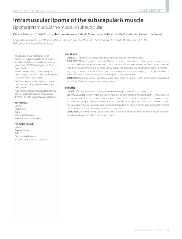 (PDF) Intramuscular lipoma of the subscapularis muscle