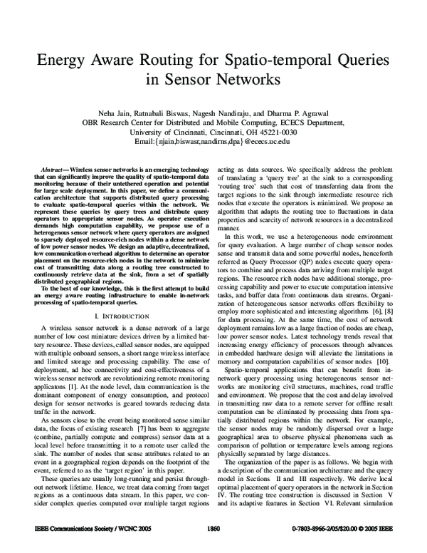 Pdf Energy Aware Routing For Spatio Temporal Queries In Sensor Networks