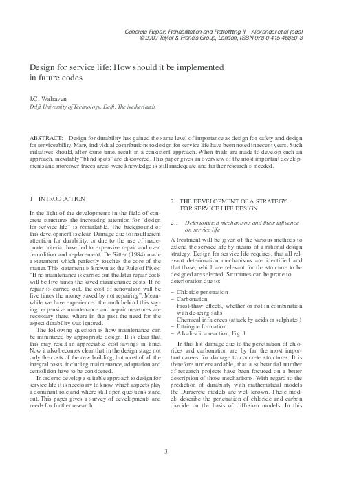 (PDF) Design for service life: How should it be implemented in future codes