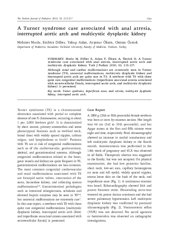 Pdf Turner Syndrome With Rare Congenital Malformations