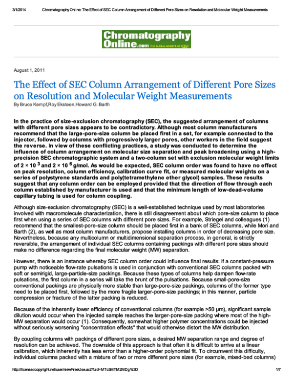 (PDF) The Effect of SEC Column Arrangement of Different Pore Sizes on ...