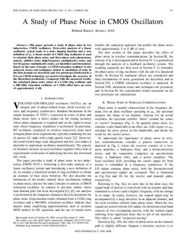 (PDF) A Study of Phase Noise in CMOS Oscillators
