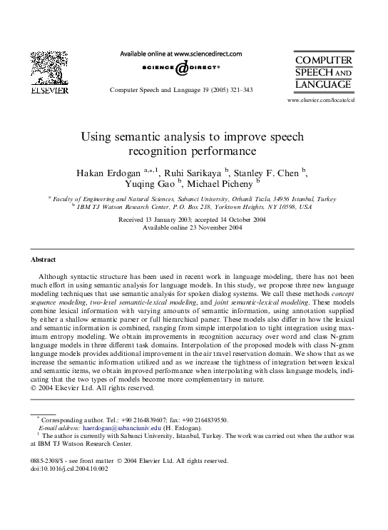 (PDF) Using semantic analysis to improve speech recognition performance