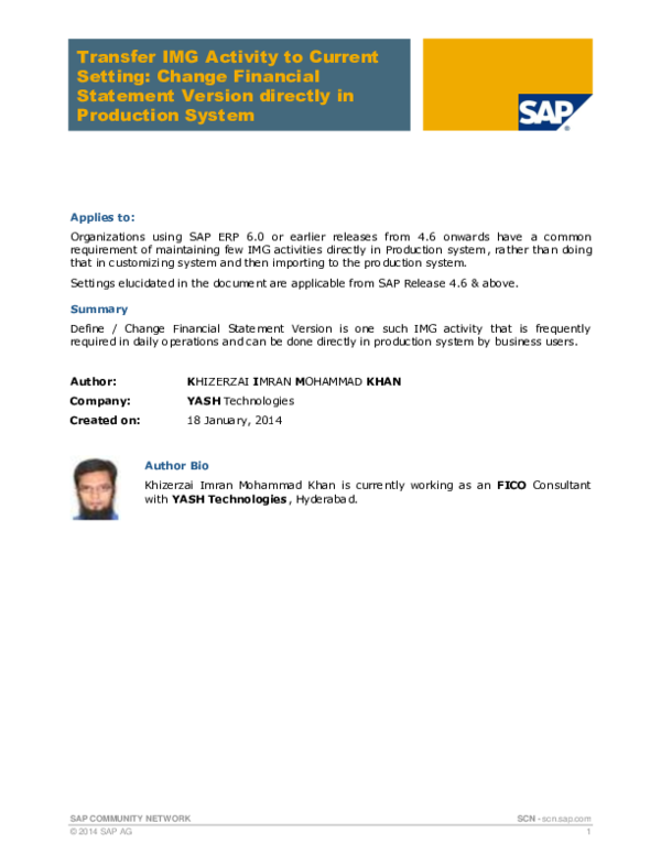 (PDF) SAP COMMUNITY NETWORK Transfer IMG Activity to Current Setting ...