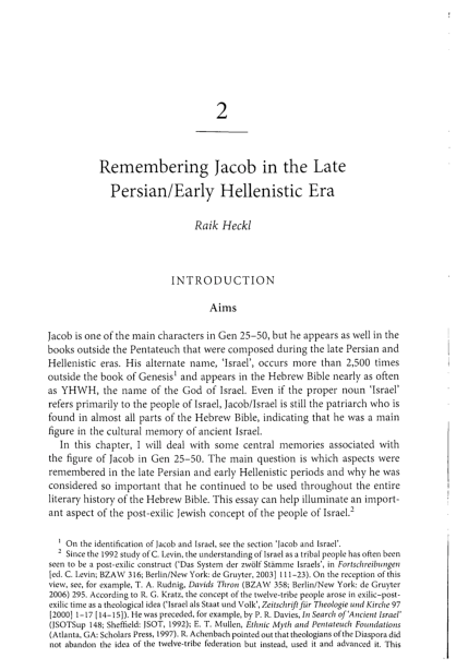 Remembering Jacob in Late Persian/Early Hellenistic Times, in: Ben Zvi ...