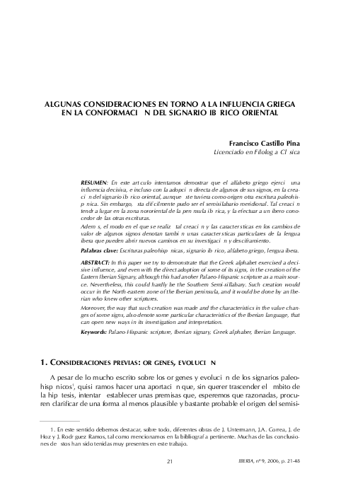 (PDF) ALGUNAS CONSIDERACIONES EN TORNO A LA INFLUENCIA GRIEGA EN LA ...