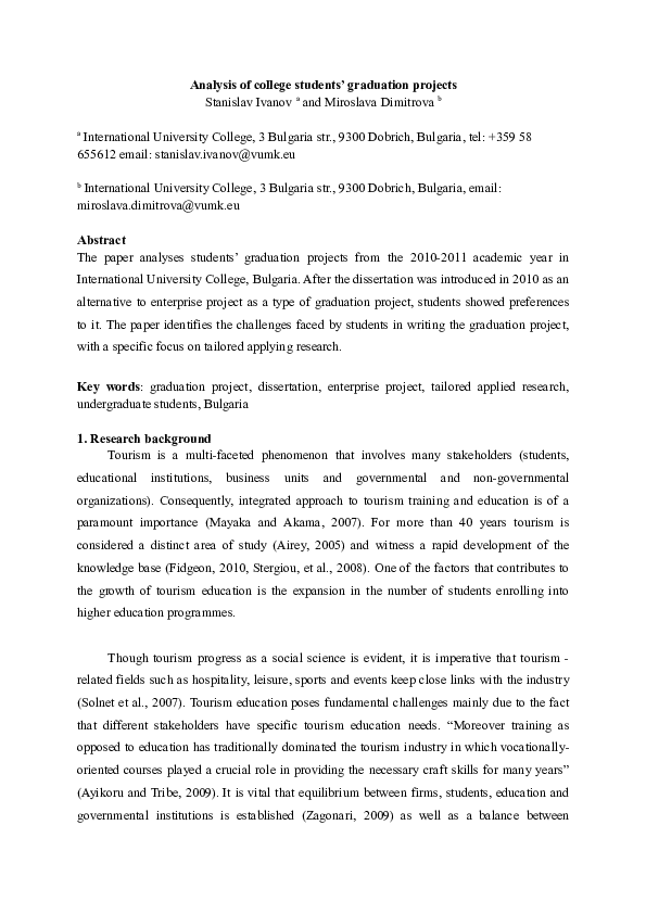 (PDF) Analysis of college students’ graduation projects