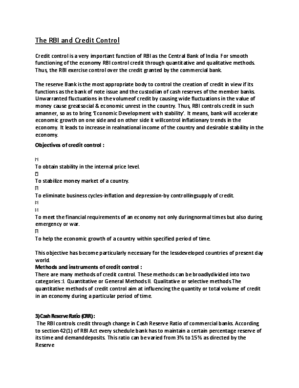 (DOC) CREDIT CONTROL BY THE RBI IN INDIA