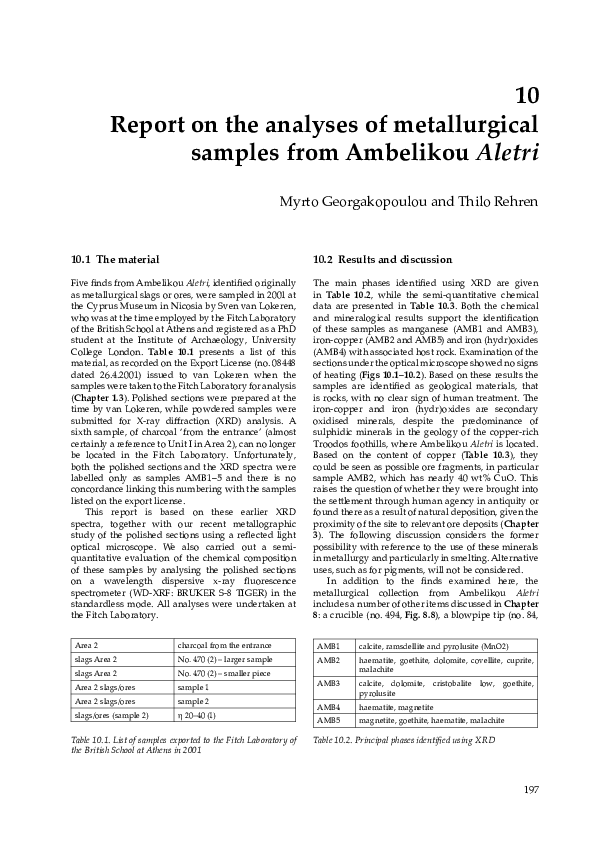 (PDF) Report on the analysis of metallurgical samples from Ambelikou Aletri