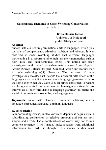 (PDF) Subordinate Elements in Code-Switching Conversation Structure