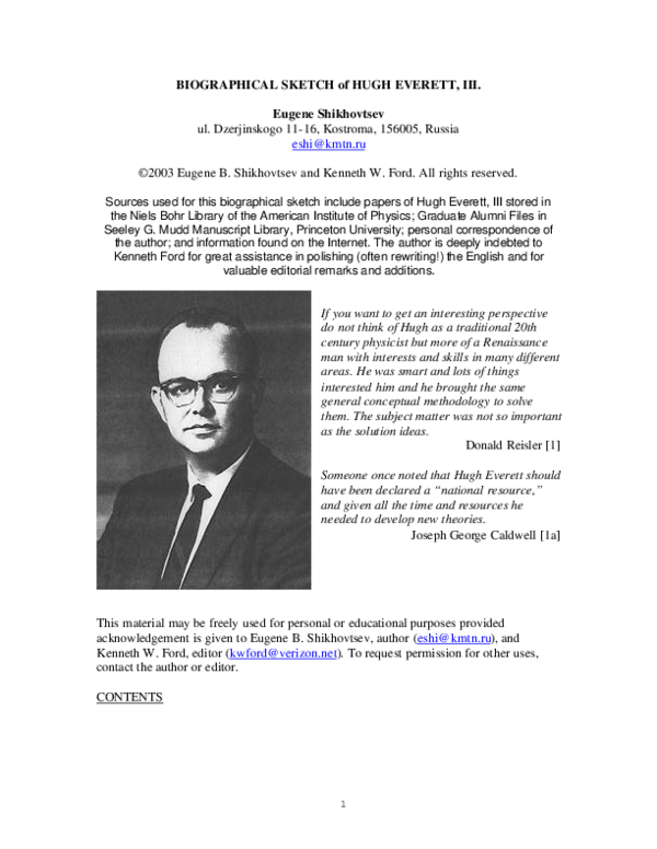 (PDF) BIOGRAPHICAL SKETCH of HUGH EVERETT, III