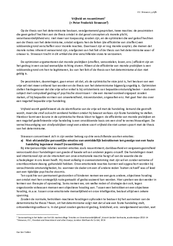 (PDF) Samenvatting: P.F. Strawson - Vrijheid en ressentiment