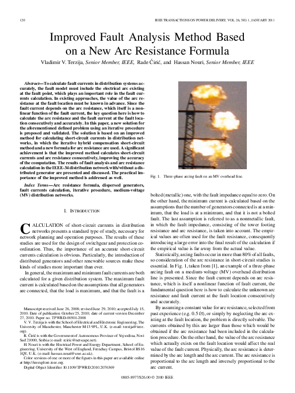 (PDF) Improved Fault Analysis Method Based on a New Arc Resistance Formula