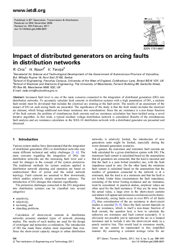 (PDF) Impact of distributed generators on arcing faults in distribution networks
