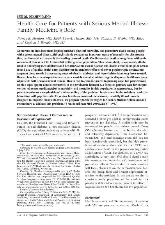 (PDF) Health Care for Patients with Serious Mental Illness: Family ...