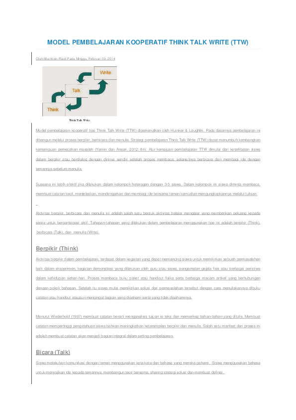 (DOC) MODEL PEMBELAJARAN KOOPERATIF THINK TALK WRITE