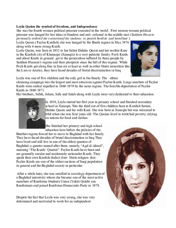Leyla Qasim the symbol of Freedom and Dignity and Independence