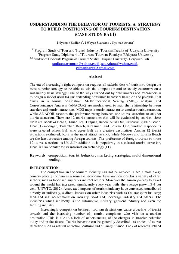 UNDERSTANDING THE BEHAVIOR OF TOURISTS: A STRATEGY TO BUILD POSITIONING ...