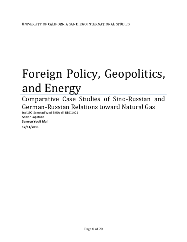 (DOC) Foreign Policy, Geopolitics, and Energy: Comparative Case Studies ...