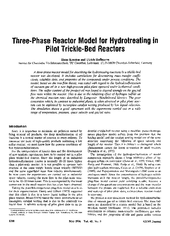 (PDF) Three-Phase Reactor Model Pilot Trickle-Bed for Hydrotreating in Reactors