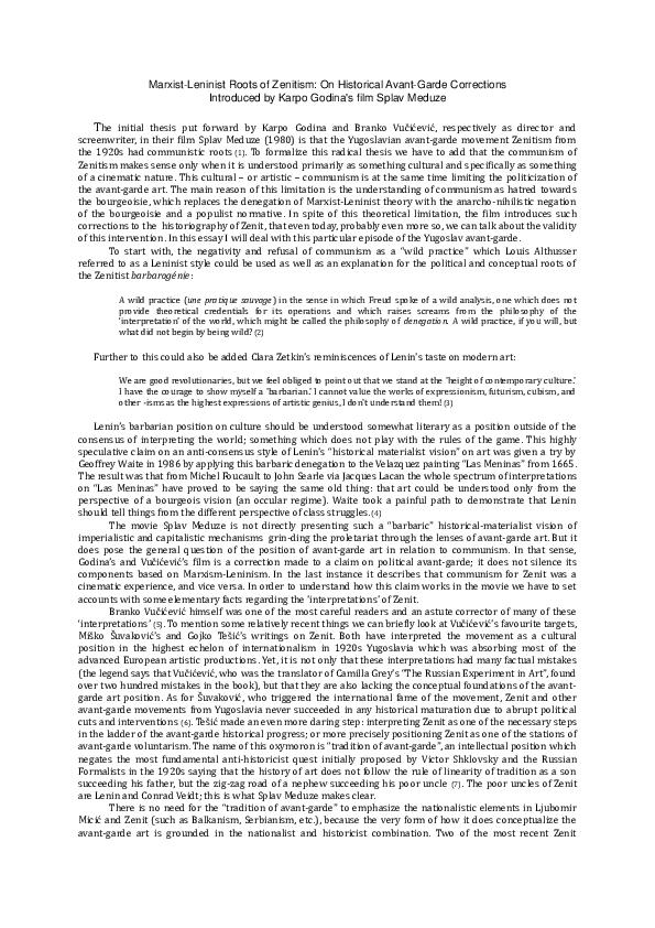 (PDF) Marxist-Leninist Roots of Zenitism: On Historical Avant-Garde ...