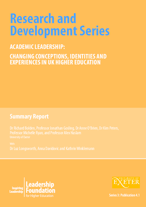 (PDF) How academics conceive of leadership: Summary of LFHE report, 2011